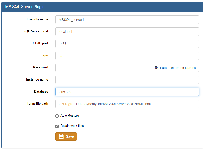 Syncrify MS SQL Plugin