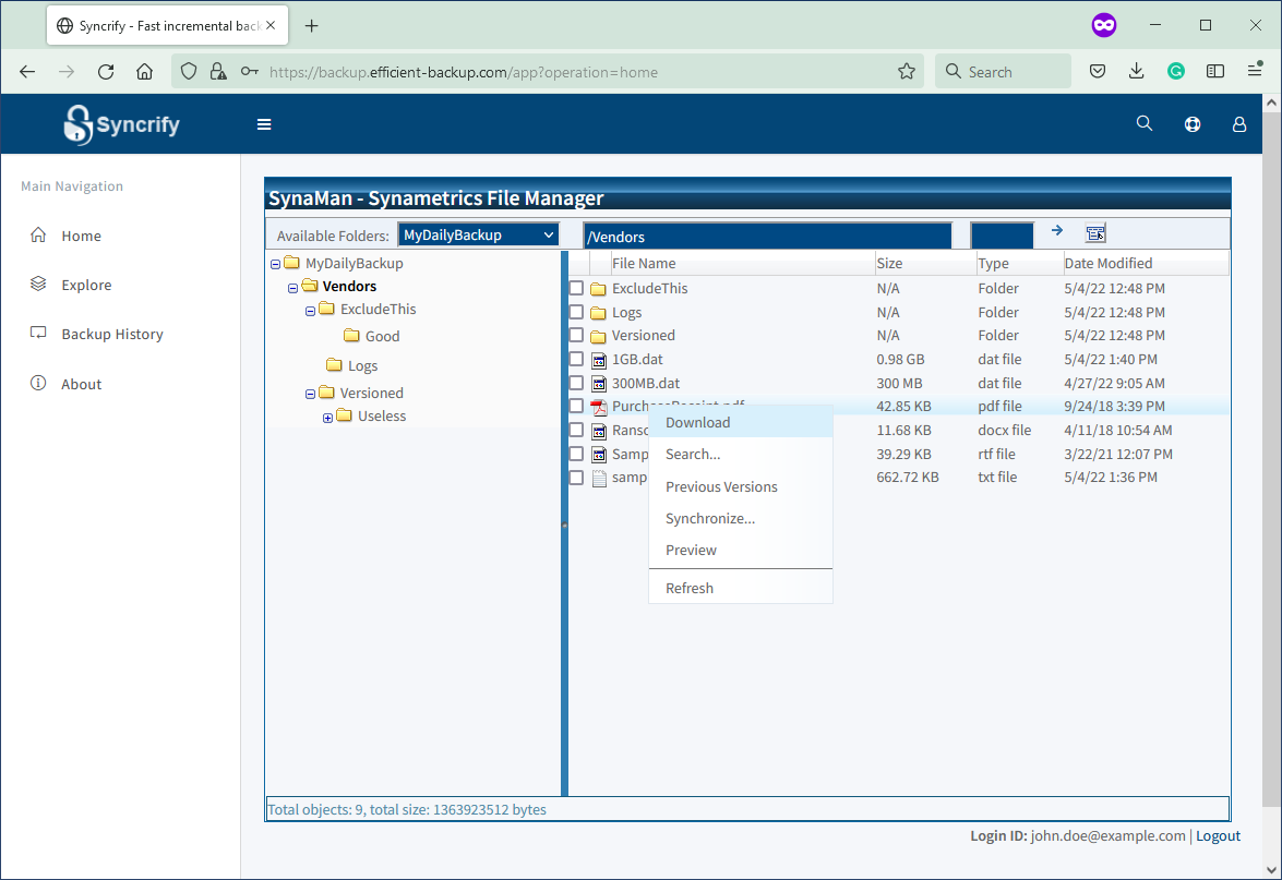 Syncrify Browse File Online