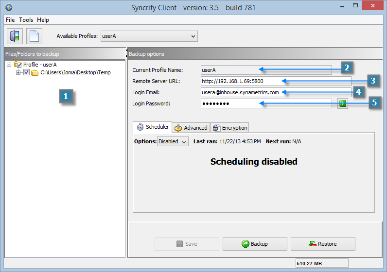 Syncrify Client User Interface